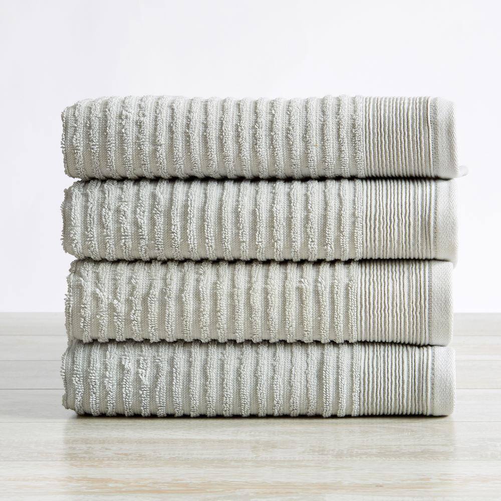 FRESHFOLDS Light Grey Cotton Ribbed Texture 4 Piece Hand Towel Set ...