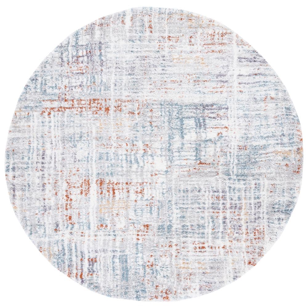 SAFAVIEH Berber Shag 8 ft. x 8 ft. Blue Rust/Ivory Abstract Striped ...