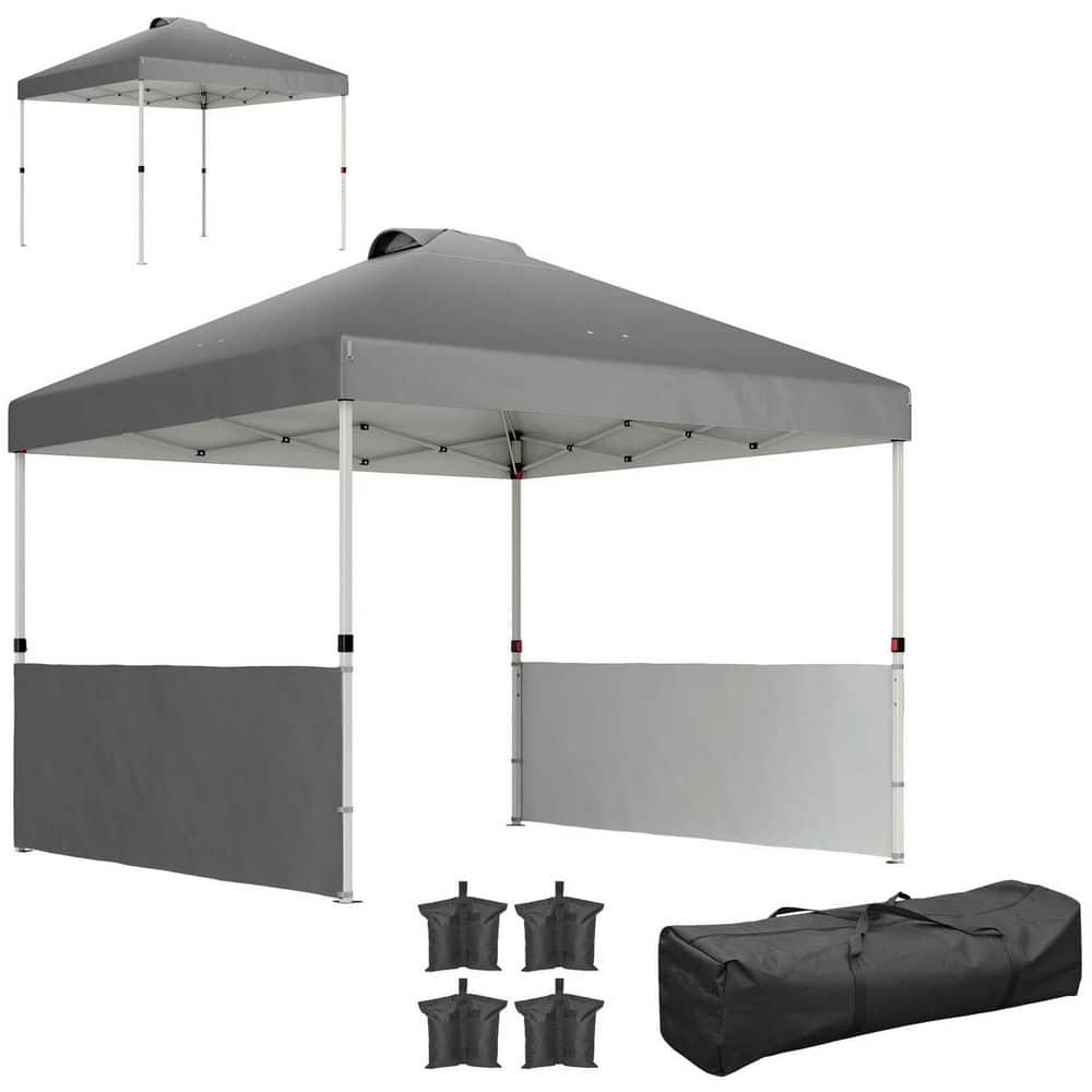 10 ft. x 10 ft. Gray Outdoor Party Tent Pop Up Canopy Tent with 2 Half ...