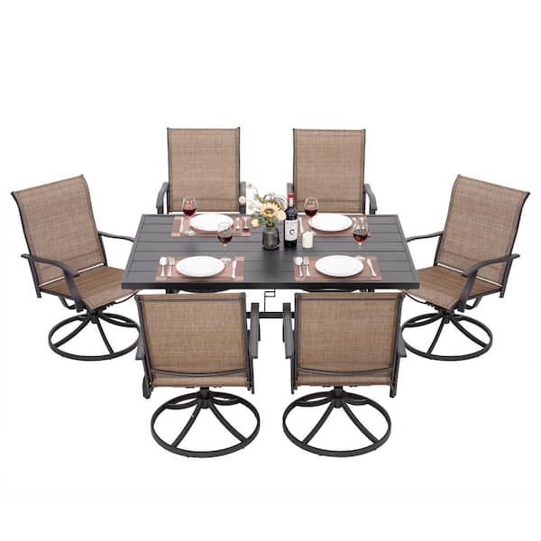Nuu Garden Brown 7-Piece Textilene and Iron Metal Outdoor Dining Set, 6 ...