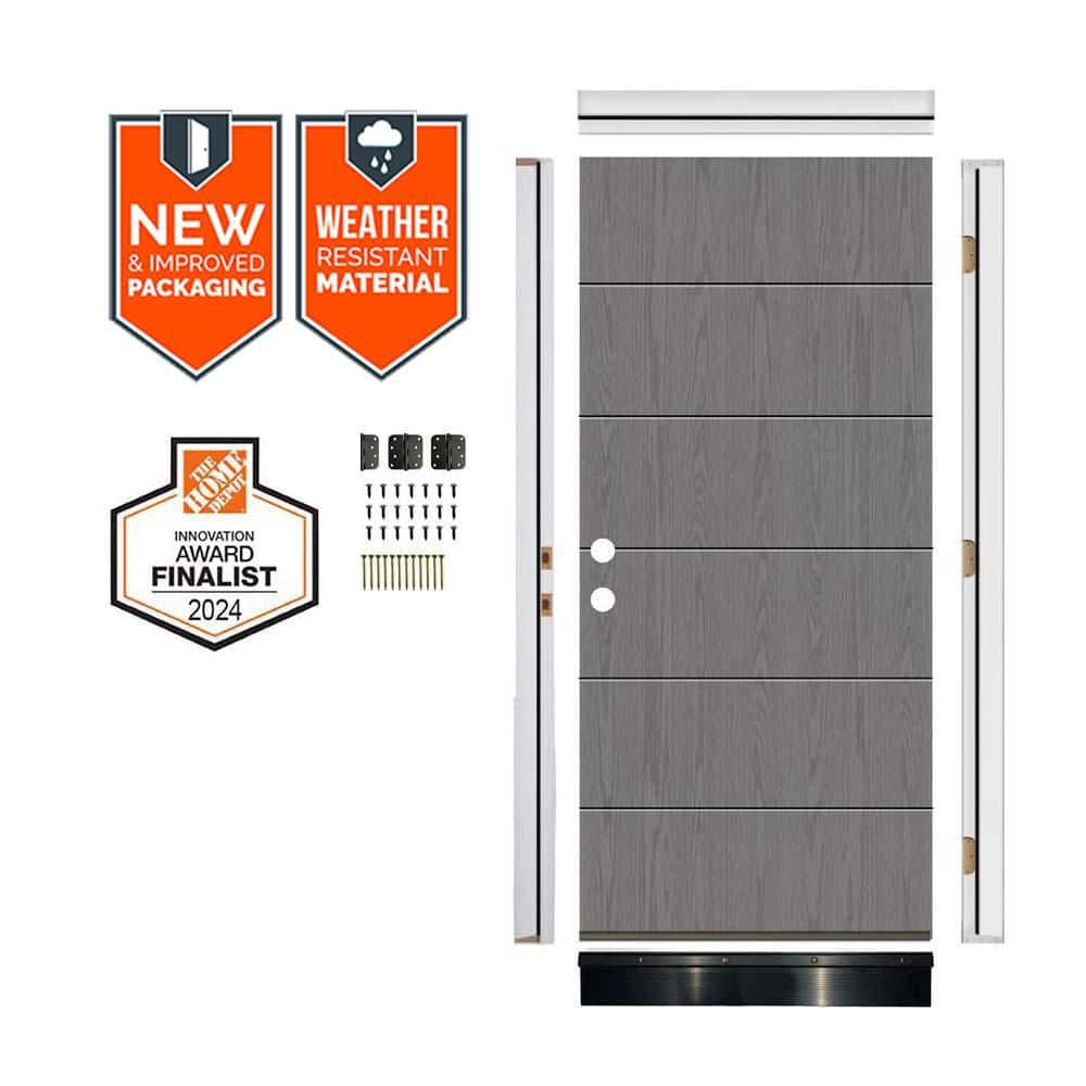 Krosswood Doors 36in.x79in. RH 6-Grid Solid Panel Malibu Grey Stain ...