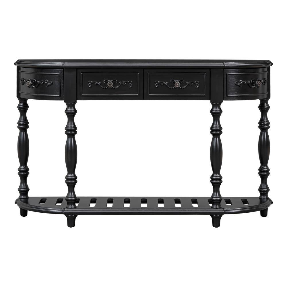 Polibi 52 in. Black Curved Wood Console Table with 4-Drawers and 1 ...