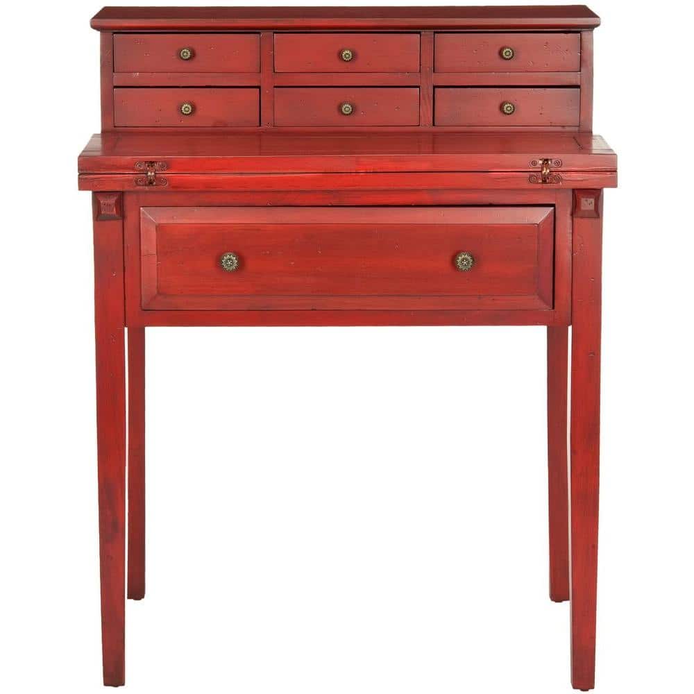 SAFAVIEH Abigail 29.7 in. Red 7 -Drawer File Storage Secretary Desk ...