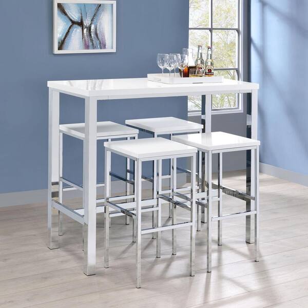 Coaster Natividad 5-Piece White High Gloss and Chrome Bar Set 182525 ...