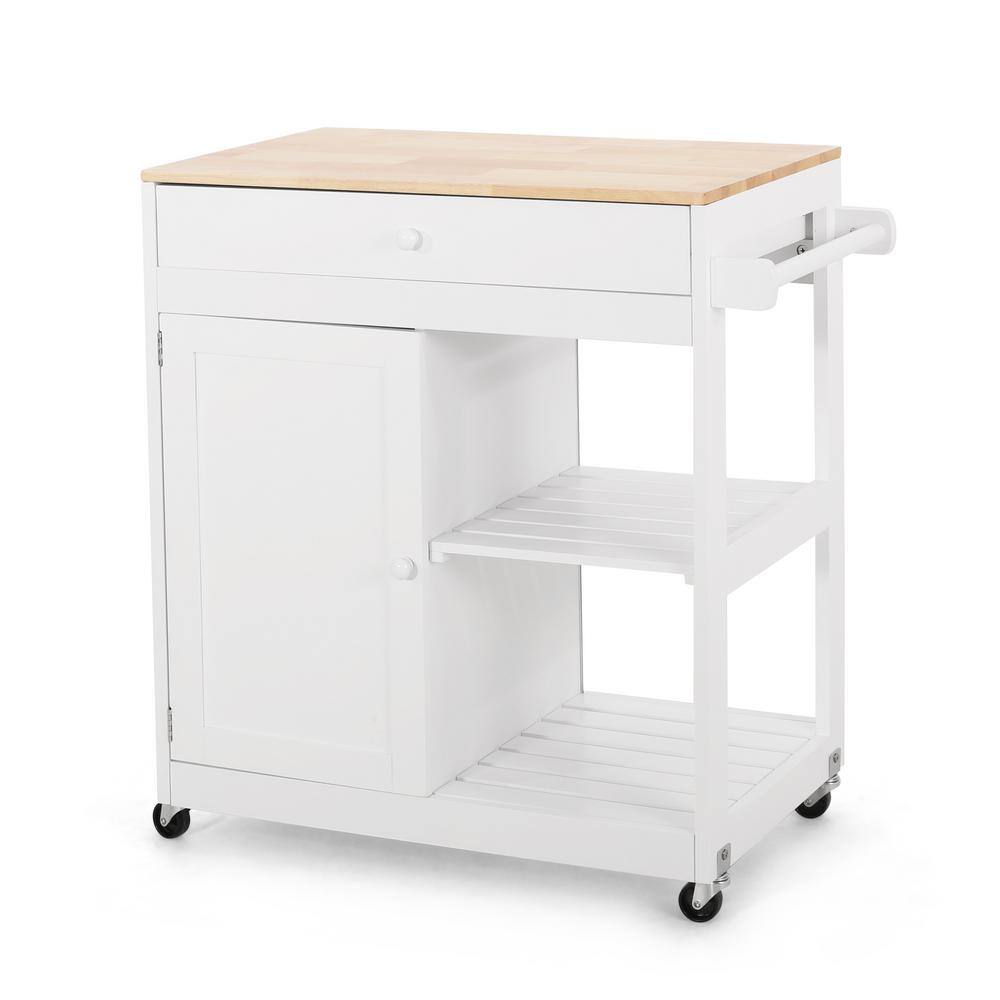 Noble House Tift Black Kitchen Cart with Natural Wood Top 94345 - The ...