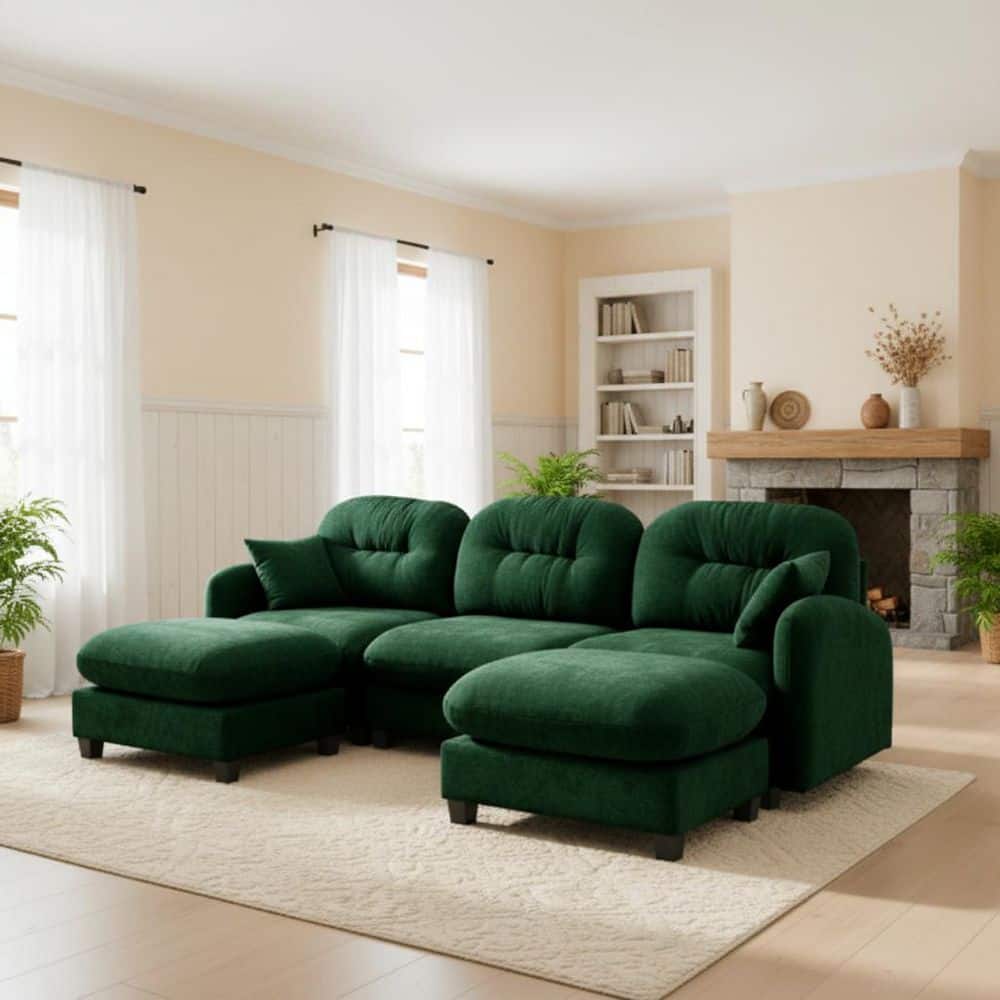 Homy Casa PMOB 107 in. Round Arm 5-piece Chenille Modular Tufted ...
