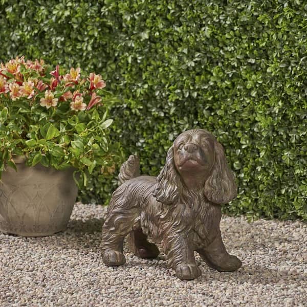 15.5 in. Dark Brown Concrete Patio Outdoor Dog Garden Statue Dog ...