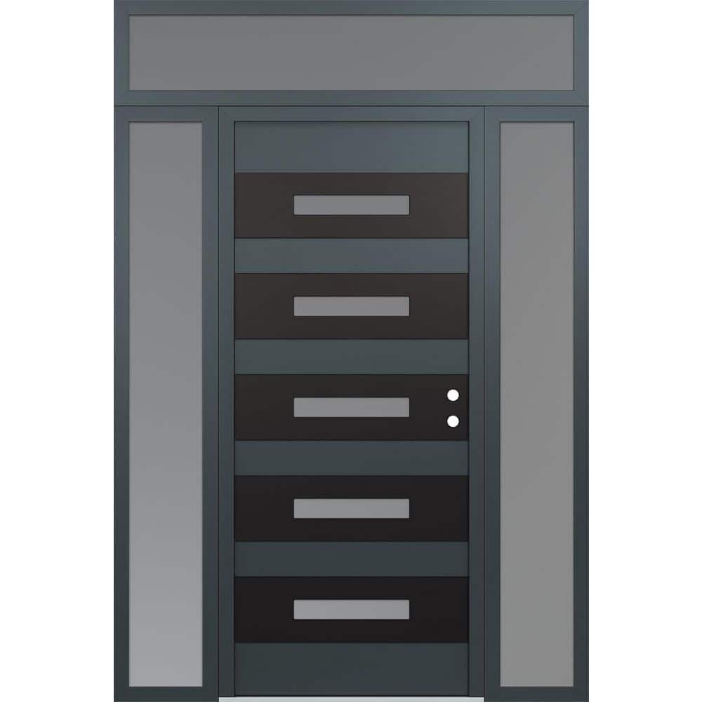 Tessari Doors D9 60 in. x 96 in. Black P Left-Hand/Inswing Frosted ...