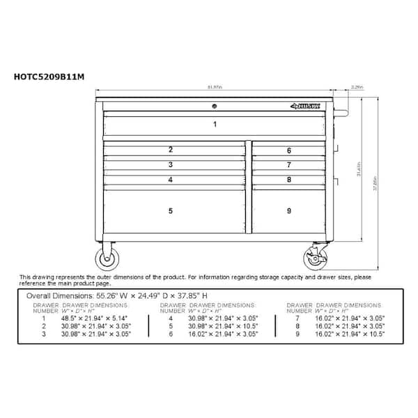 Husky HOTC5209B12M 52 in. W x 25 in. D Standard Duty 9-Drawer Mobile ...