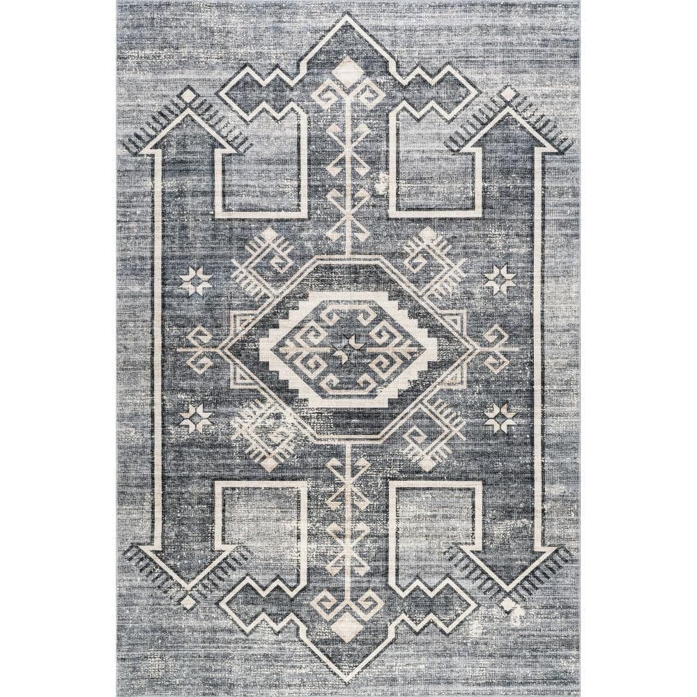 RUGS USA Sagebrush Geometric Machine Washable Gray 5 ft. x 8 ft. Indoor ...