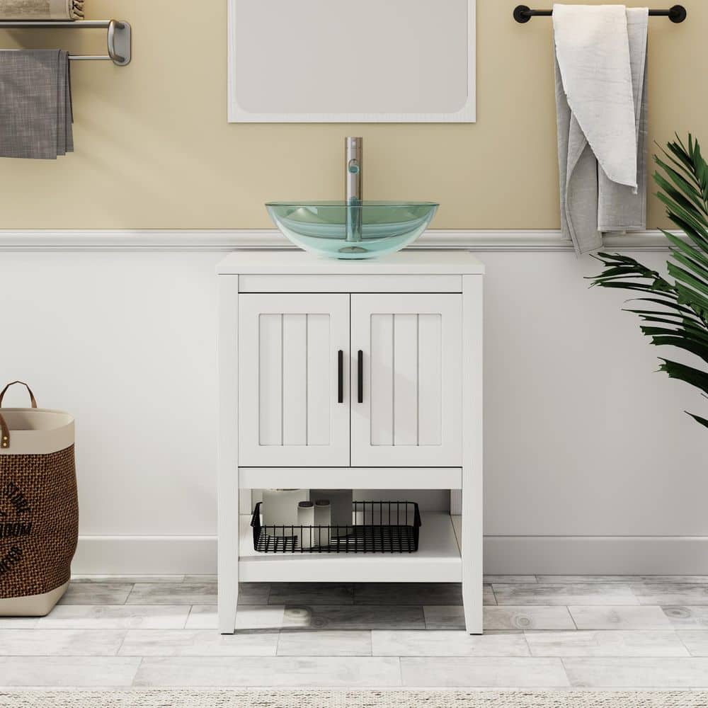 eclife 24 in. W x 20 in. D x 32 in. H Single Sink Freestanding White ...