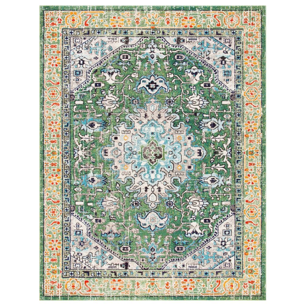 SAFAVIEH Madison Green/Turquoise 10 ft. x 14 ft. Border Geometric ...