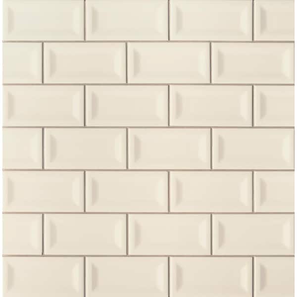 MSI Almond Glossy Inverted Beveled 3 in. x 6 in. Glazed Ceramic Wall ...