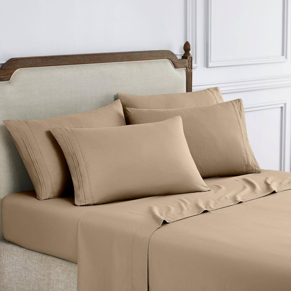 MODERN THREADS 6-Piece Deep Pocket Cream Microfiber Bed Sheet Set ...