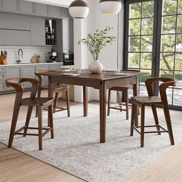 Furniture of America Sherlyn 5-Piece Mid Century Rectangle Rich Walnut Wood Counter Height ...