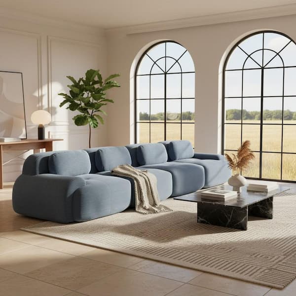 Homy Casa SMZO 152.7 in. Modular Corduroy Sectional Sofa with Curved ...