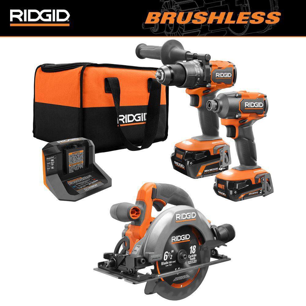 RIDGID 18V Brushless Cordless 2-Tool Combo Kit w/ (2) Batteries ...