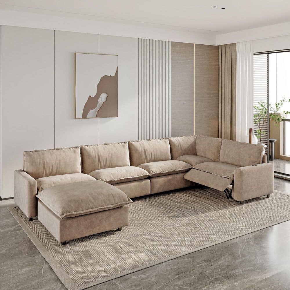 J&E Home 140 in. Square Arm 6-Piece Linen Modular Free Combination ...