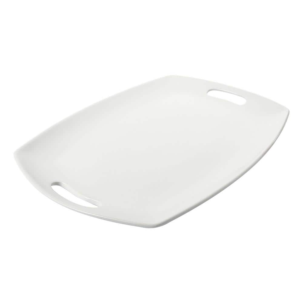 OUR TABLE Simply White 14.5 in. Rectangular Porcelain Serving Platter ...