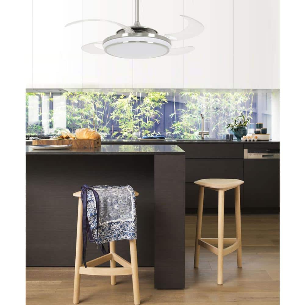 Fanaway Evo1 Brushed Chrome Retractable 4-blade 48 in. LED Ceiling Fan ...