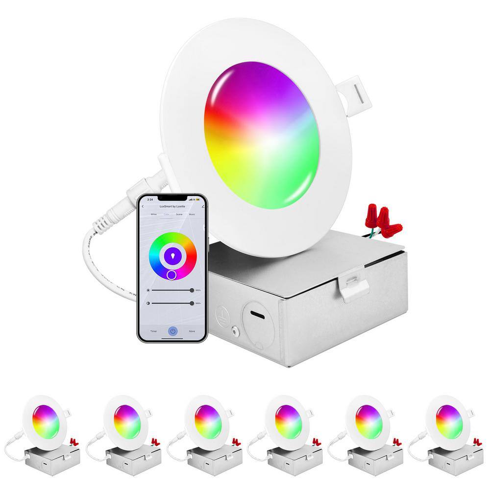 LUXRITE 4 in. Smart Round Integrated LED Recessed Light RGBW Color ...