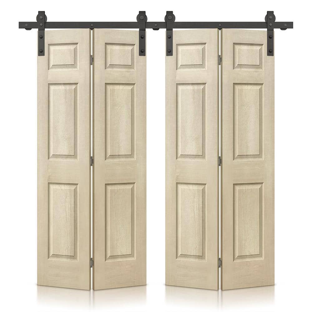 CALHOME 48 in. x 80 in. Vintage Cream Stain 6 Panel MDF Double Hollow ...