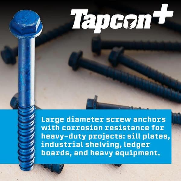 Tapcon 5/16 in. x 3 in. Steel Hex-Washer-Head Indoor/Outdoor Large ...