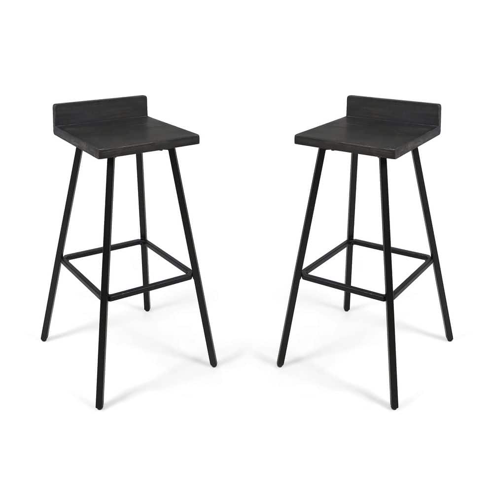 Grey and Black Angular Acacia Wood Plus Iron Bar Height Stool Set with ...