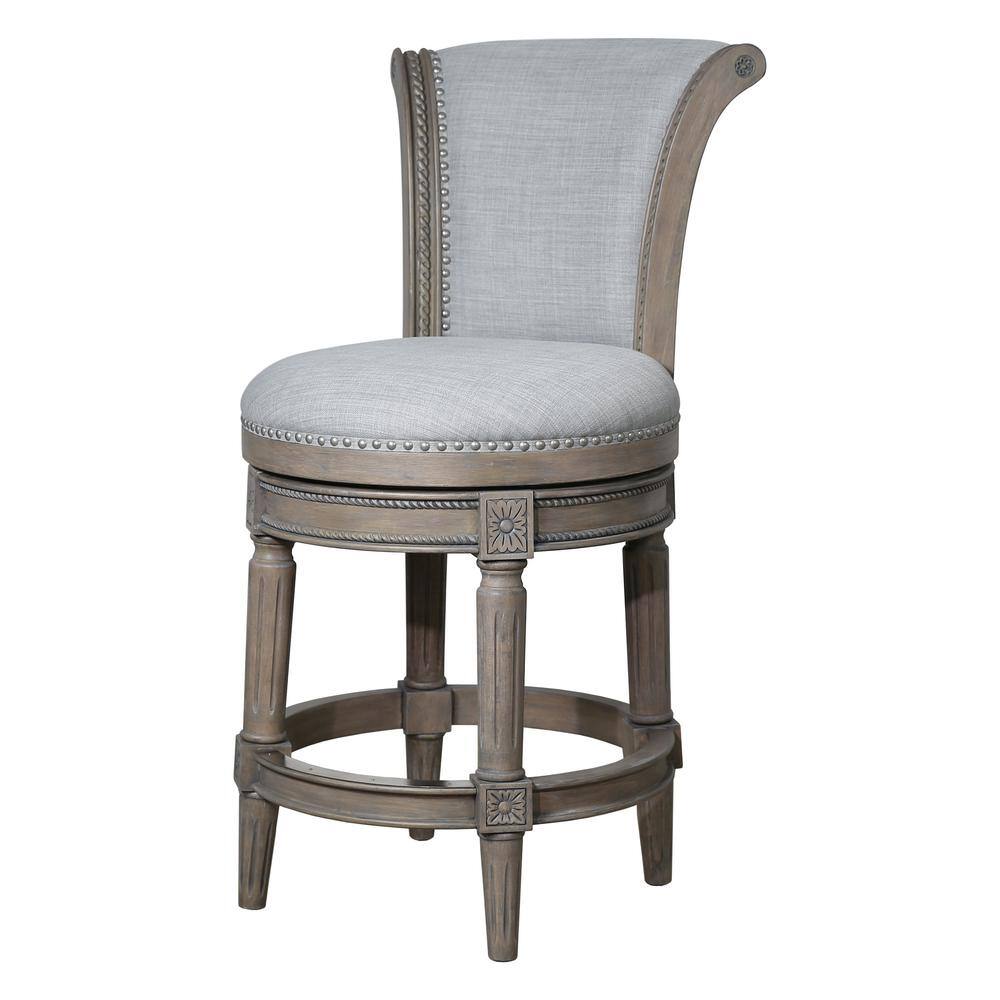 NewRidge Home Goods Chapman 26 in. Weathered Gray High Back Wood Swivel Counter Stool with Gray ...