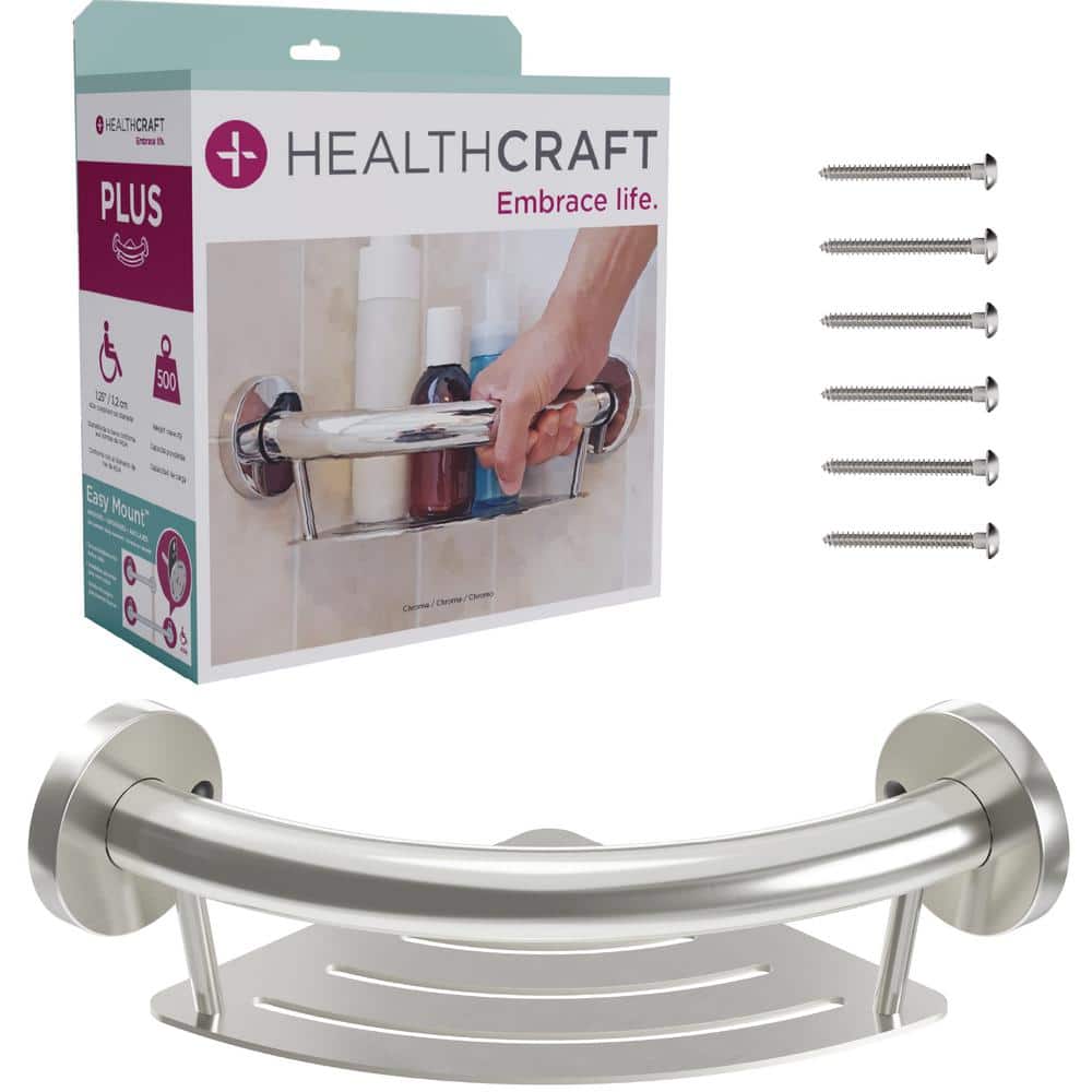 HEALTHCRAFT PLUS, 9 .5 in. Concealed Screw Grab Bar And Corner Shelf, 2 ...
