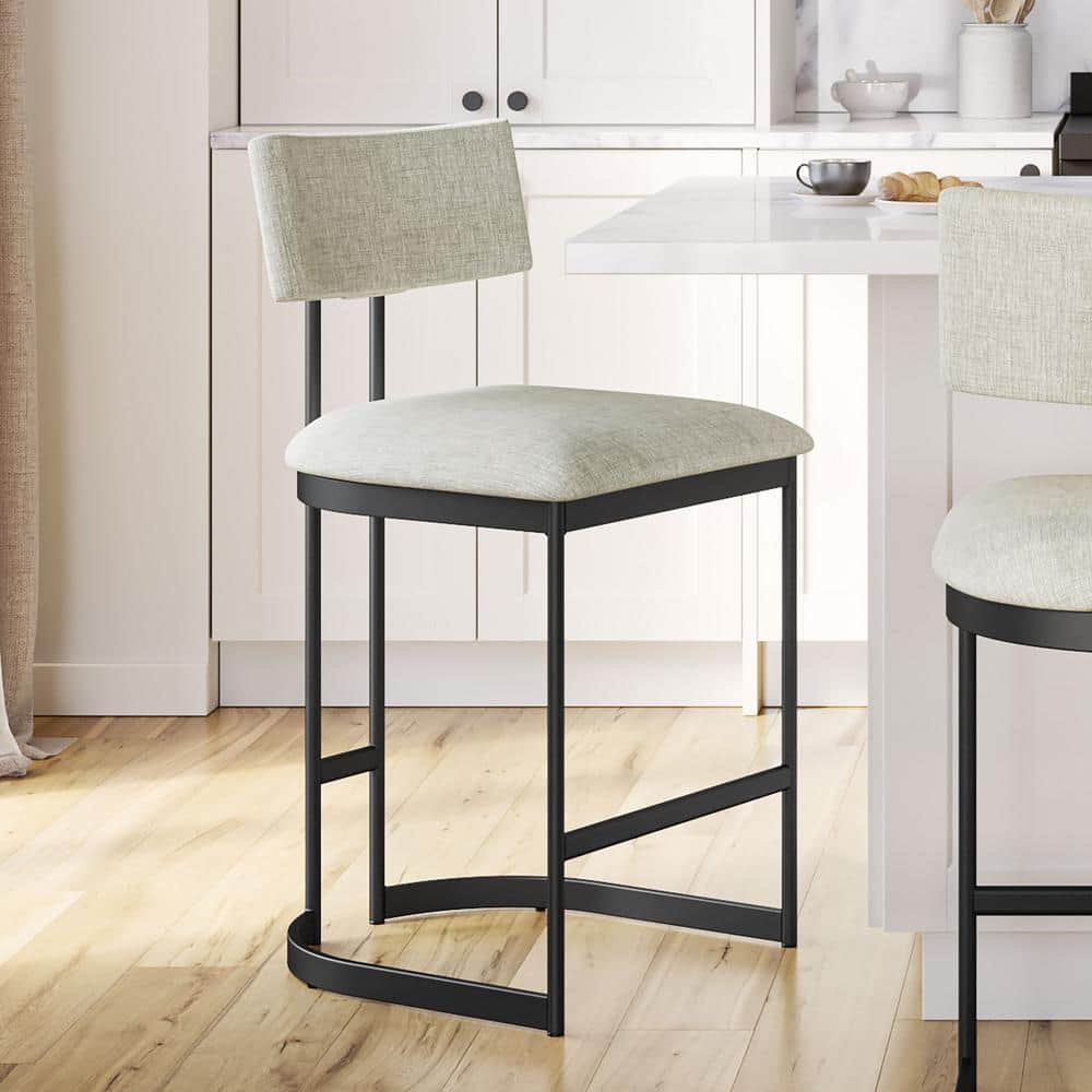 Amisco Lucio 30 in. H Light Beige PVC/Black Metal Back Bar Stool 44556 ...