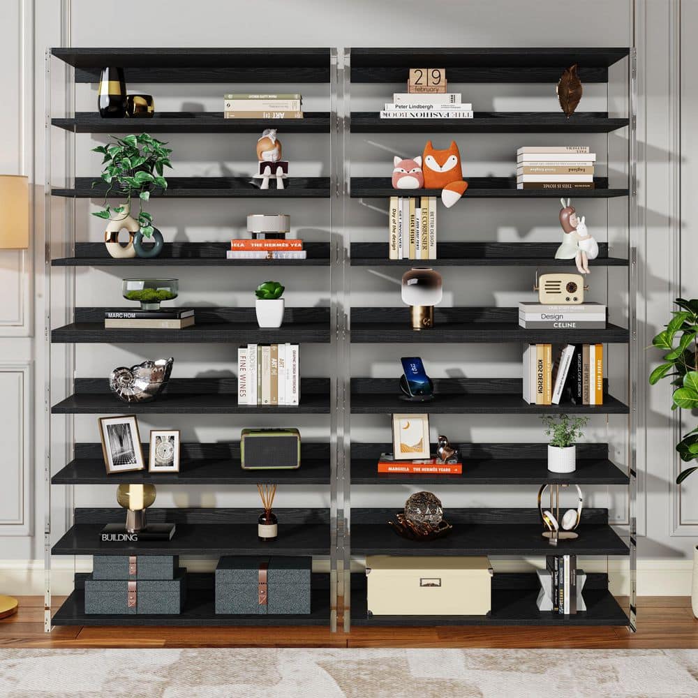 BYBLIGHT Eulas 63 in. Tall Black Transparent Engineered Wood 8-Shelf ...