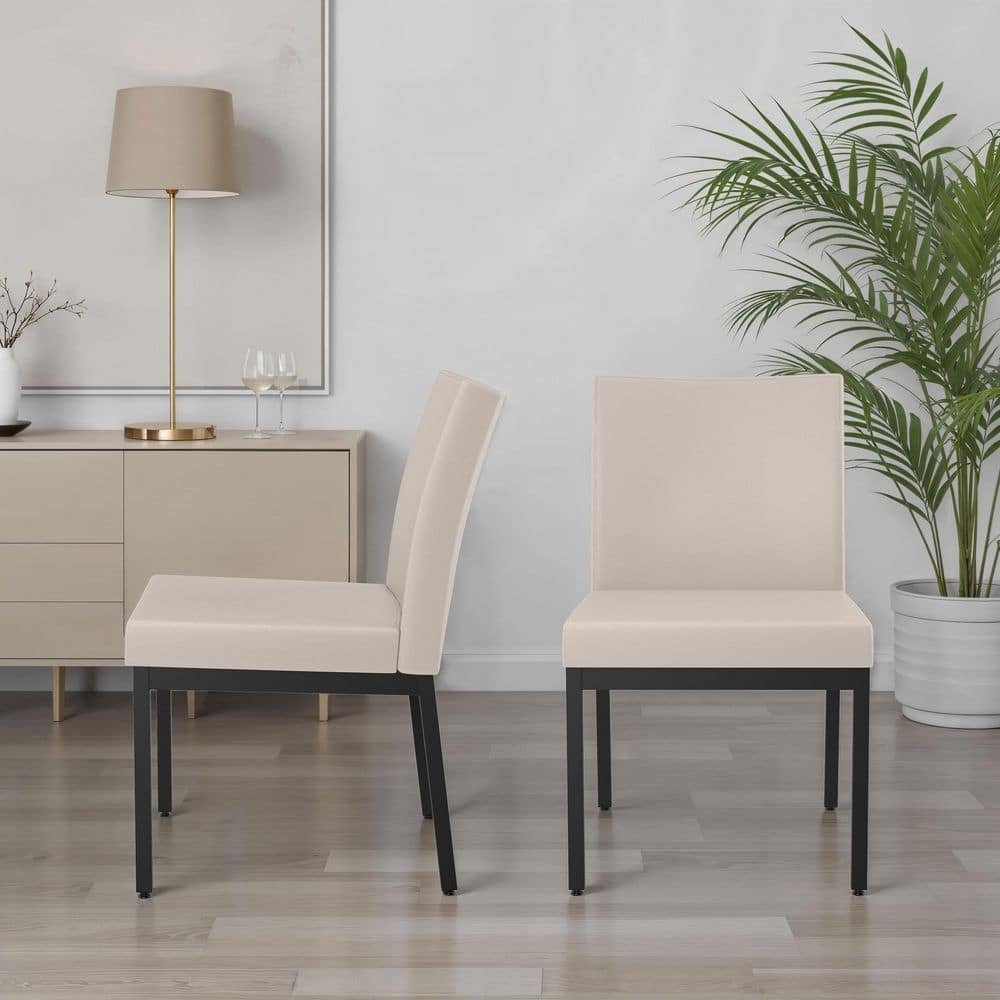 Amisco Perry Cream Faux Leather / Black Metal Upholstered Dining Chair ...
