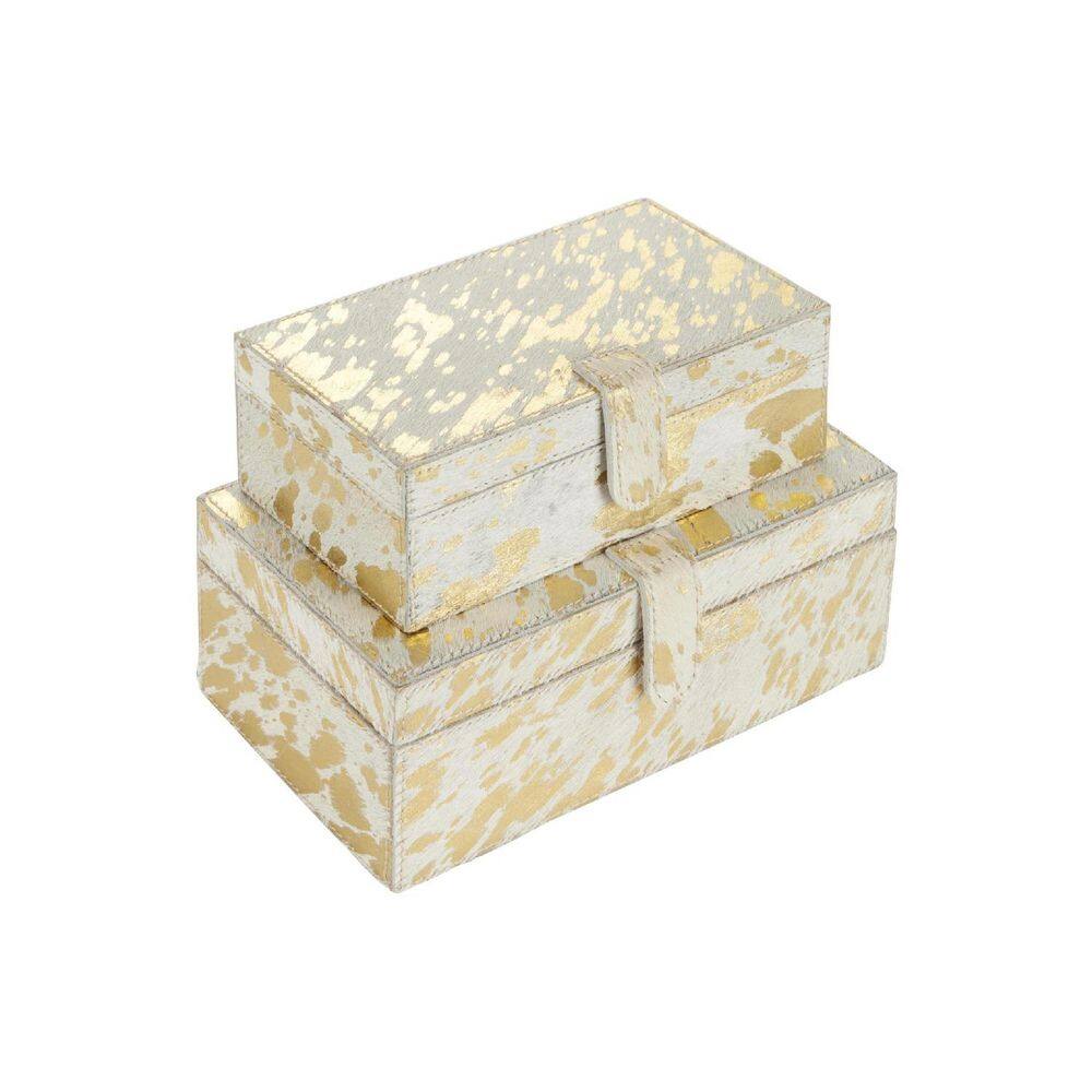 Gold 10 in. x 4 in. Leather Handmade Decorative Box Set of 2 HD9F8RTYY2 ...