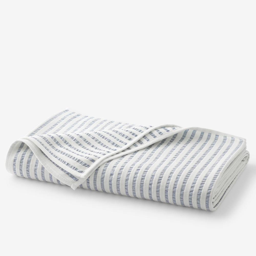 The Company Store Ruched Stripe Dusty Blue Cotton Full/Queen Blanket ...