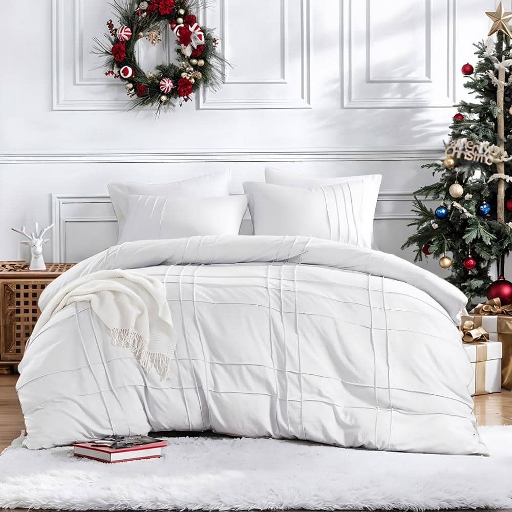 510 Design Porter 3-Piece White Microfiber Queen Soft Washed Pleated ...