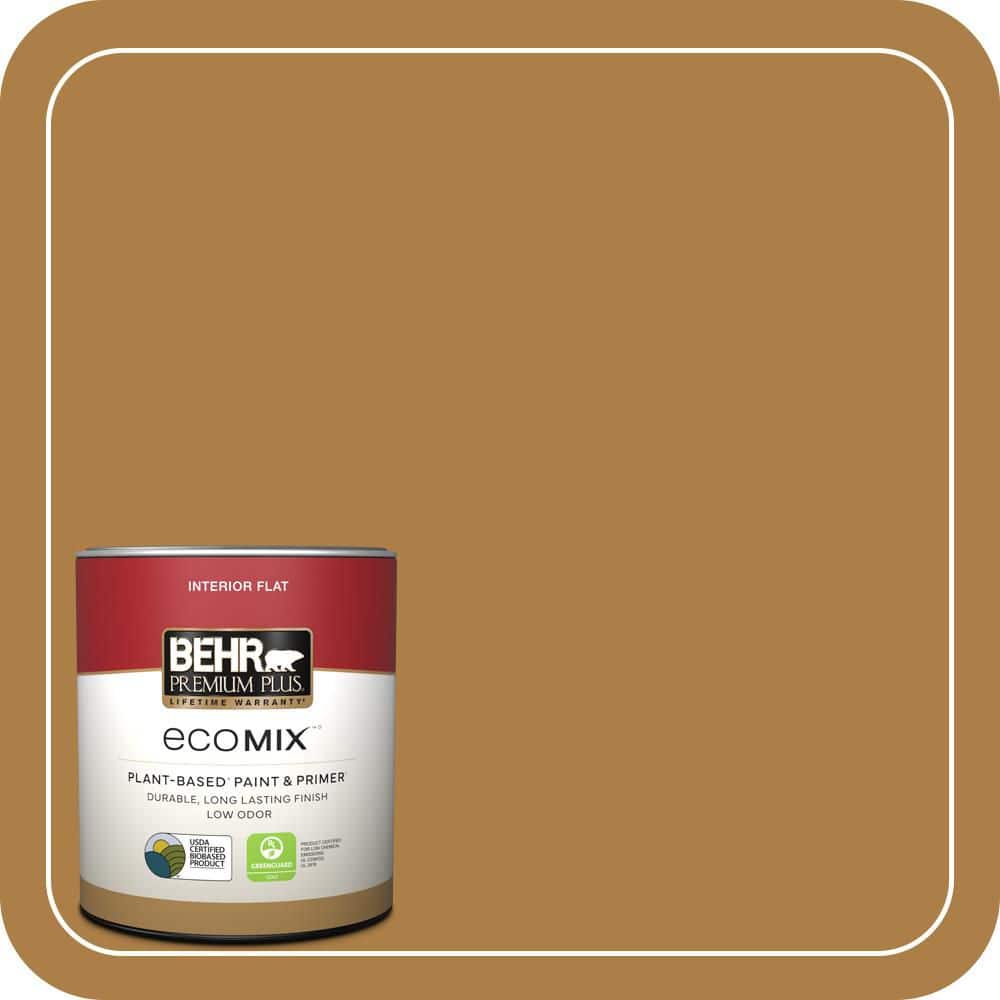 BEHR PREMIUM PLUS 1 qt. #300D-6 Medieval Gold Flat EcoMix Plant-Based ...
