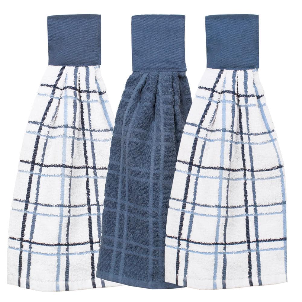 RITZ Federal Blue Cotton Solid and Multi-Check Tie Towel Set (3-Pack ...