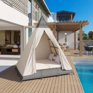 MODWAY Siesta Wicker Rattan Outdoor Patio Canopy Day Bed with Cushions ...
