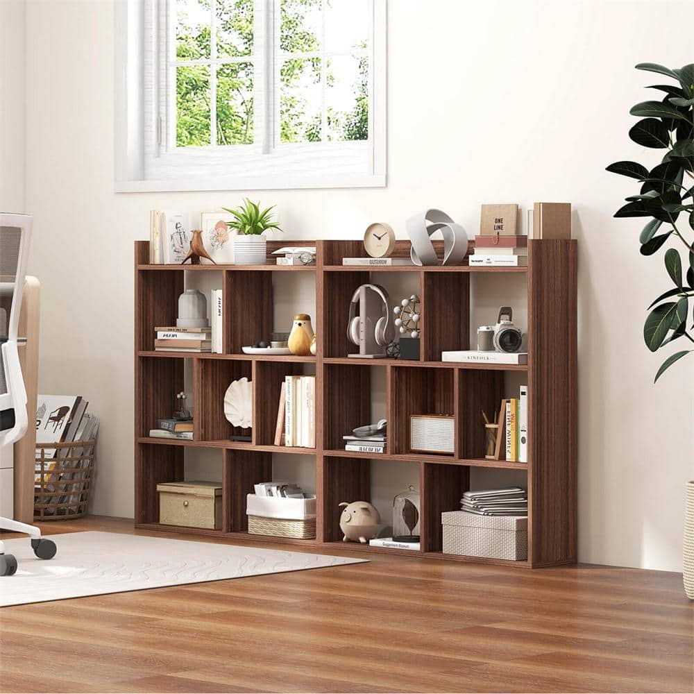 Costway 35.5 in. Tall Walnut Engineered Wood 6-Shelf Open Bookcase with ...