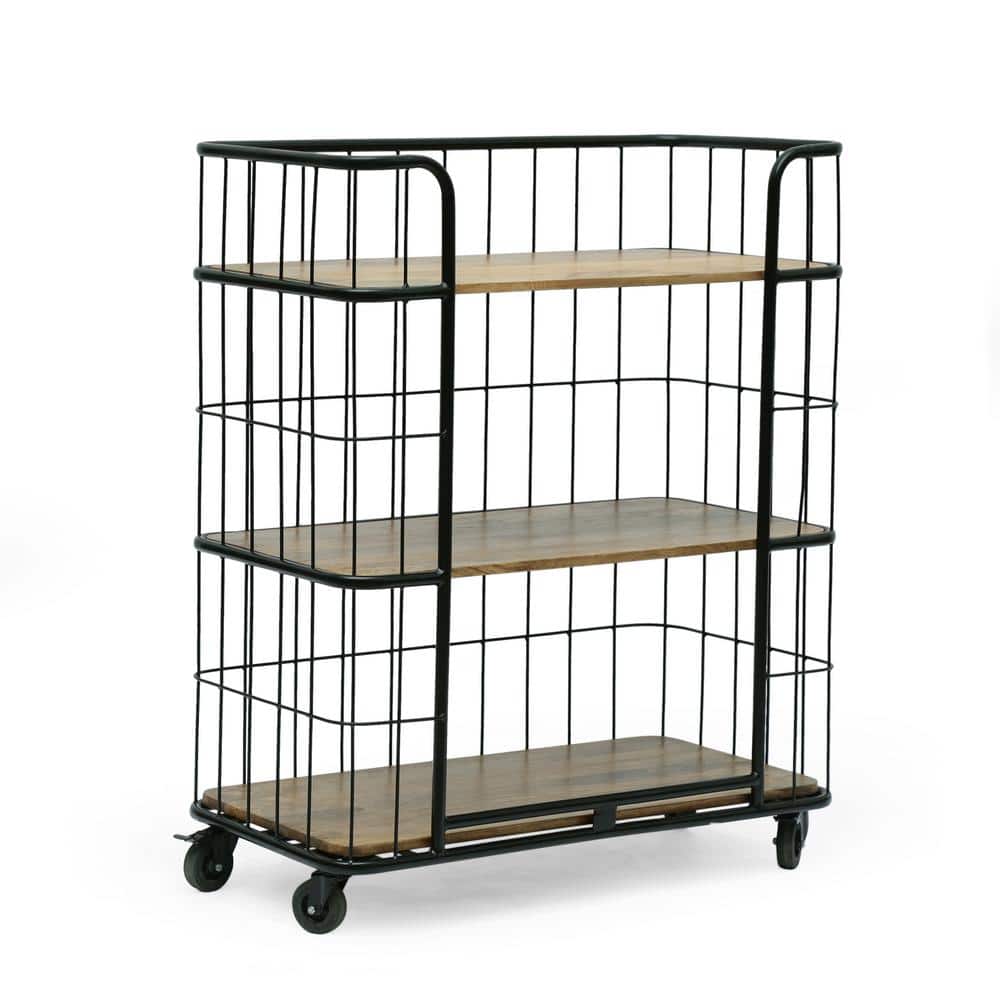 Noble House Kile Natural and Black 3-Tier Kitchen Cart 105631 - The ...