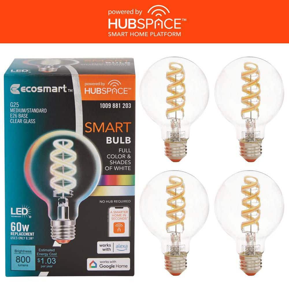 EcoSmart 60-Watt Equivalent Smart G25 Clear Color Changing CEC LED ...