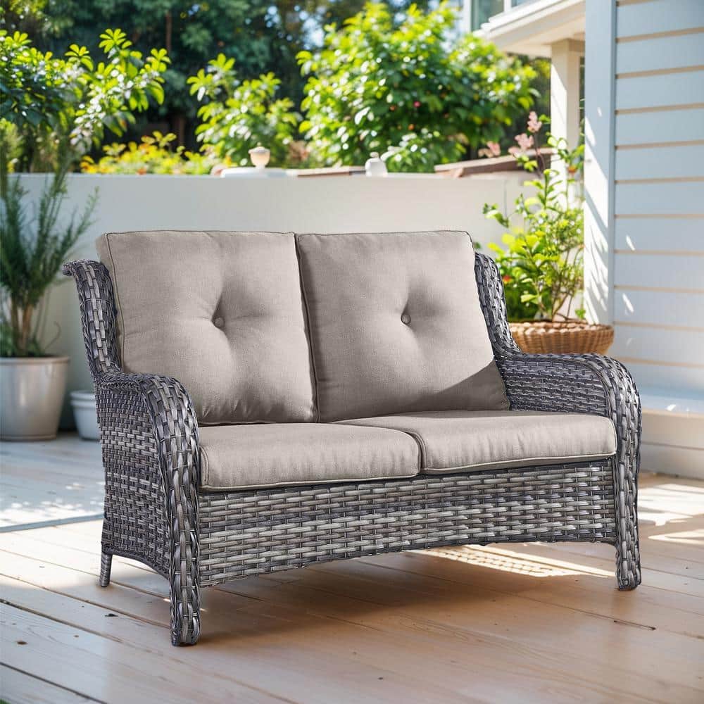 Pocassy 2-Seat Wicker Outdoor Loveseat Sofa Patio with CushionGuard ...