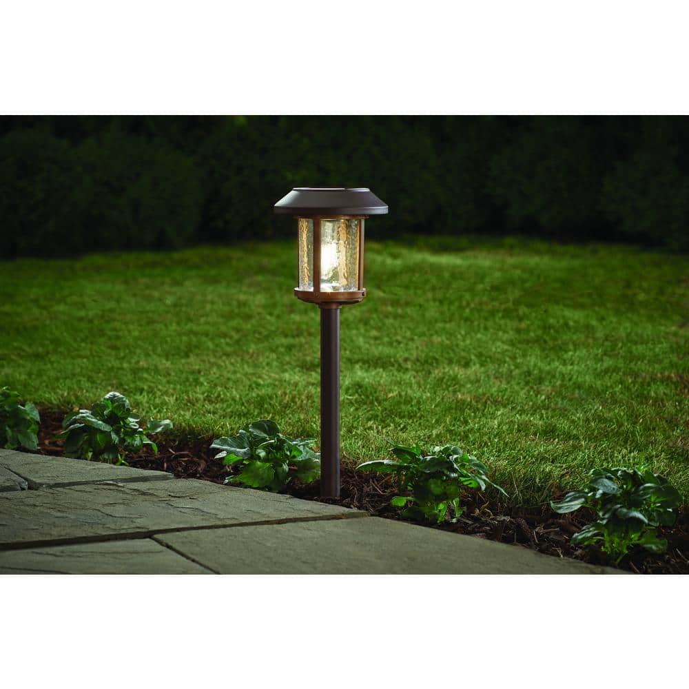 Hampton Bay Lockhart Solar Bronze and Warm Wood LED Path Light 14 ...