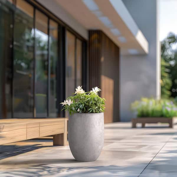 Vigoro Jennings Large Gray Plastic Fiberglass Tall Decorative Planter ...