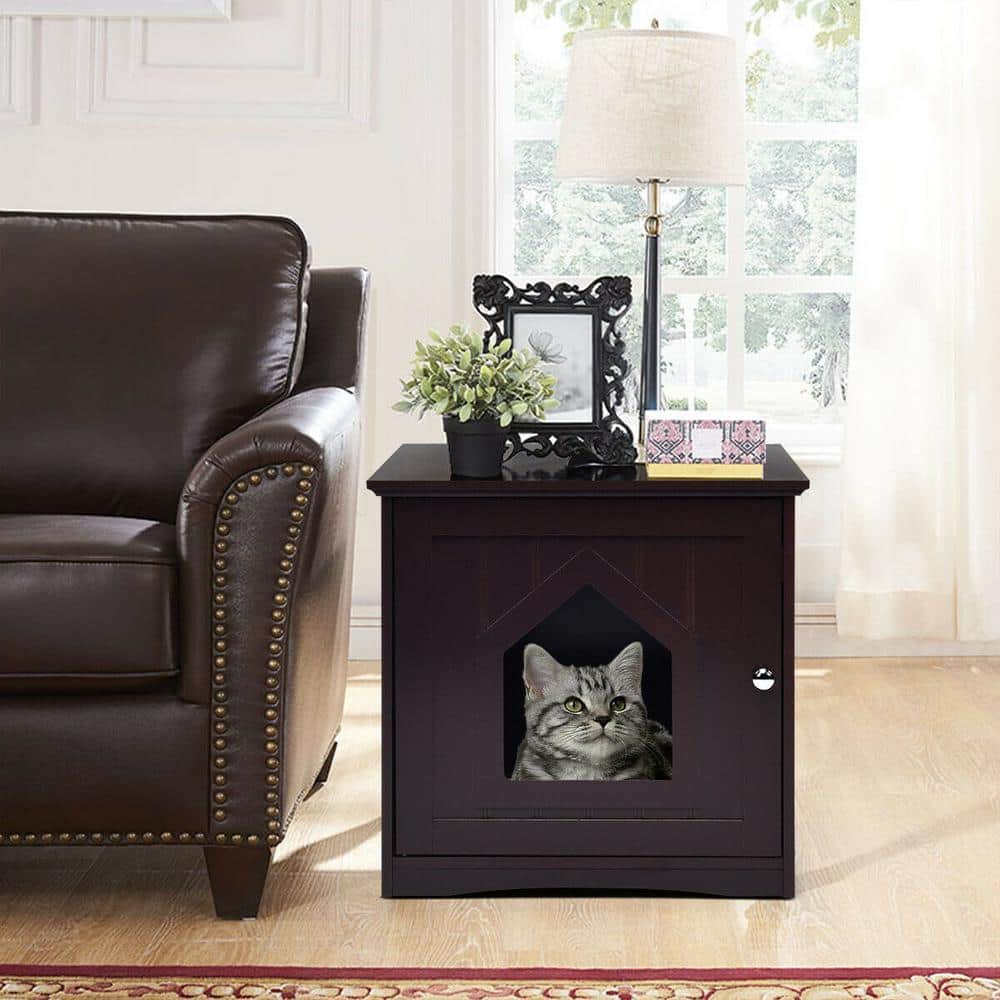 ANGELES HOME Multi-function Wood Cat Litter Box Enclosure, Covered Cat ...