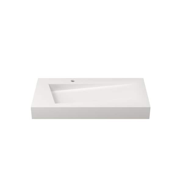 SJ STAR&JANE 35" Wall Mount Rectangle Sink, Solid Surface Bathroom Sink ...