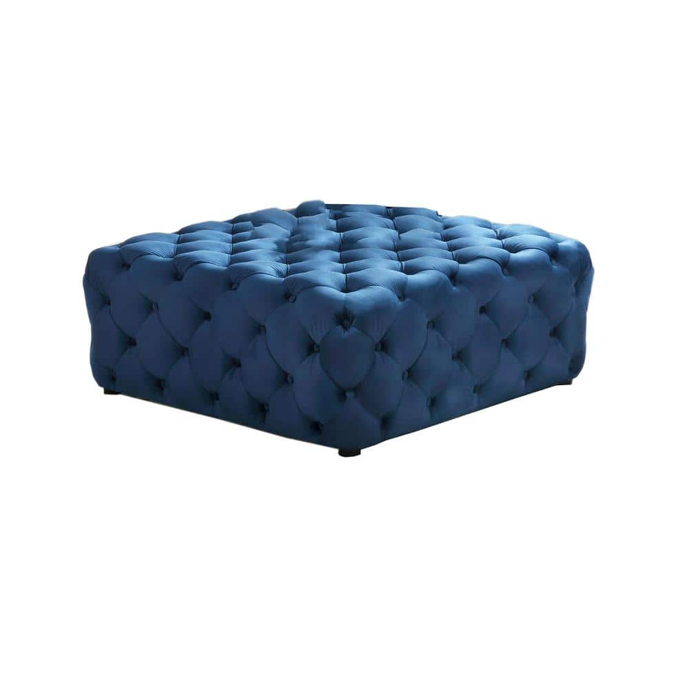 Best Master Furniture Bevis 40 in. Blue Tufted Velvet Square Ottoman ...