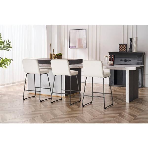 Lakeview 26 in. White Low Back Metal and Faux Leather Bar Stool Set of 3 Home 2 Office HO W13 00949W