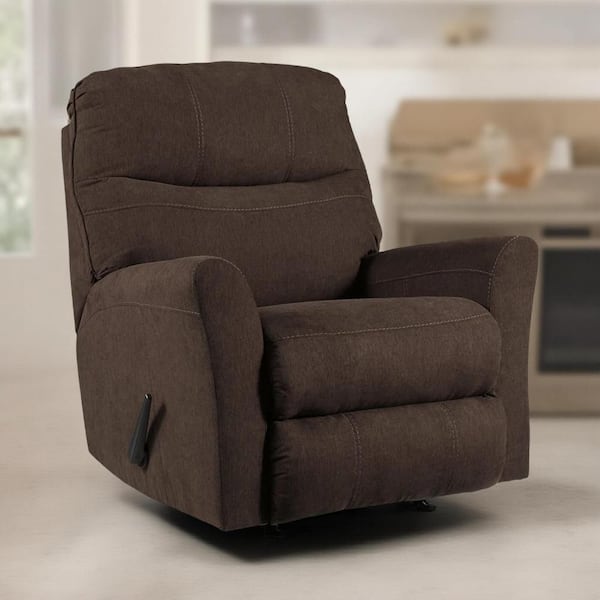 Benjara Maine Walnut Brown Polyester Rocker Recliner Chair BM331845 ...